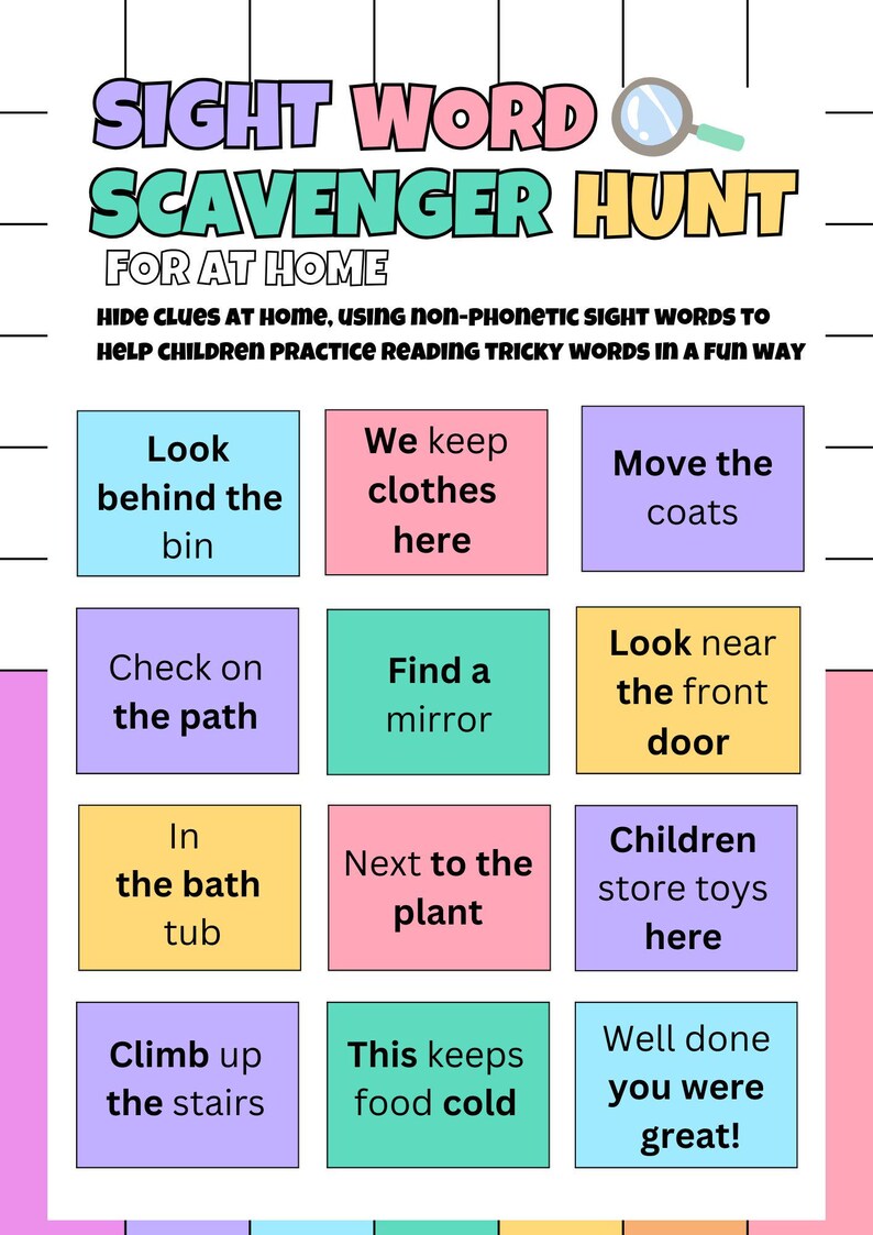 Sight Word Scavenger Hunt, Printable Kids Phonics, KS1, Word Search ...