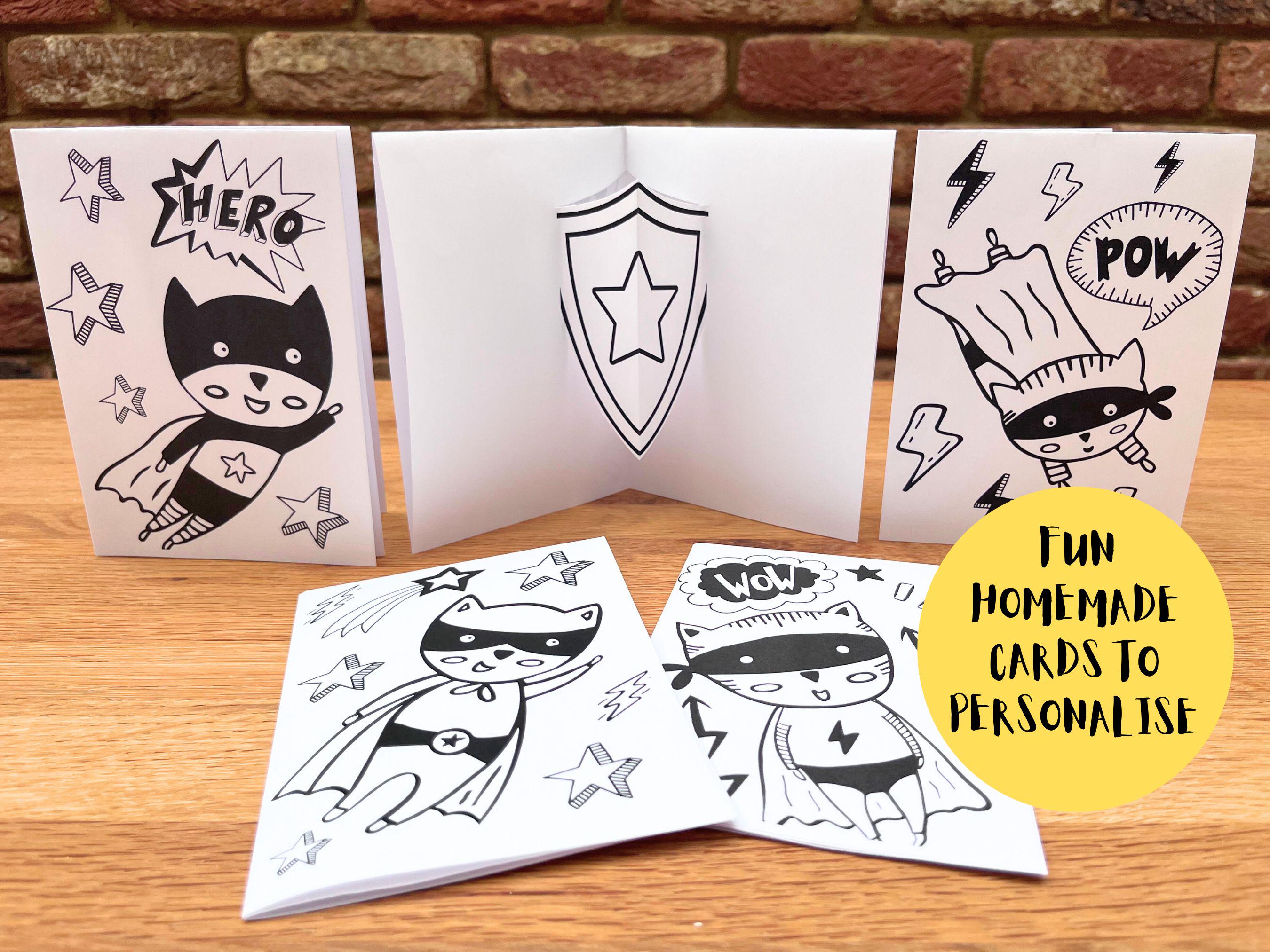 Pop up Superhero Cards, Printable Kids Colouring Bundle, Print Homemade ...