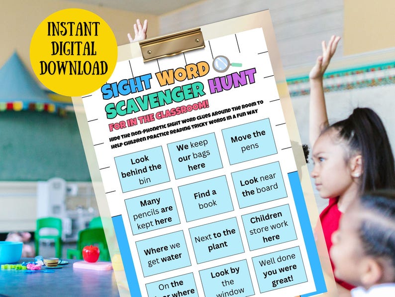 Classroom Sight Word Scavenger Hunt, Printable Activity, Hunt for Words ...