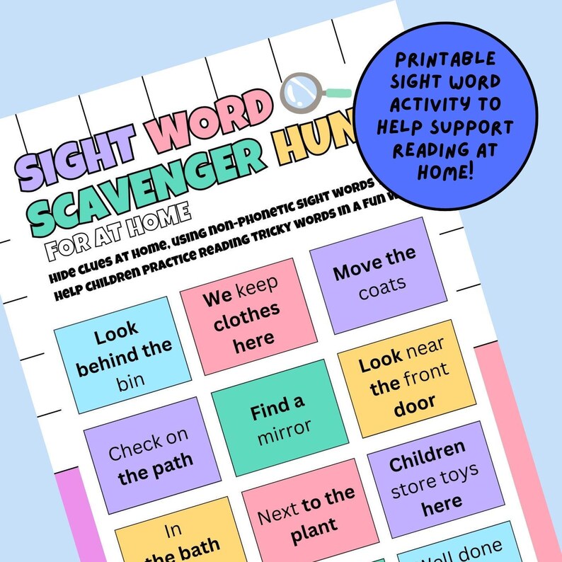 Sight Word Scavenger Hunt, Printable Kids Phonics, KS1, Word Search ...