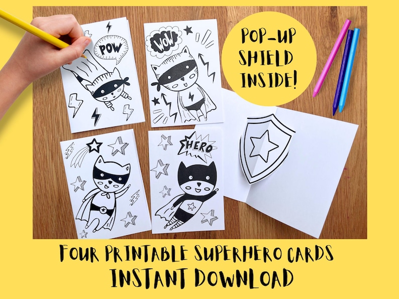 Pop up Superhero Cards, Printable Kids Colouring Bundle, Print Homemade ...