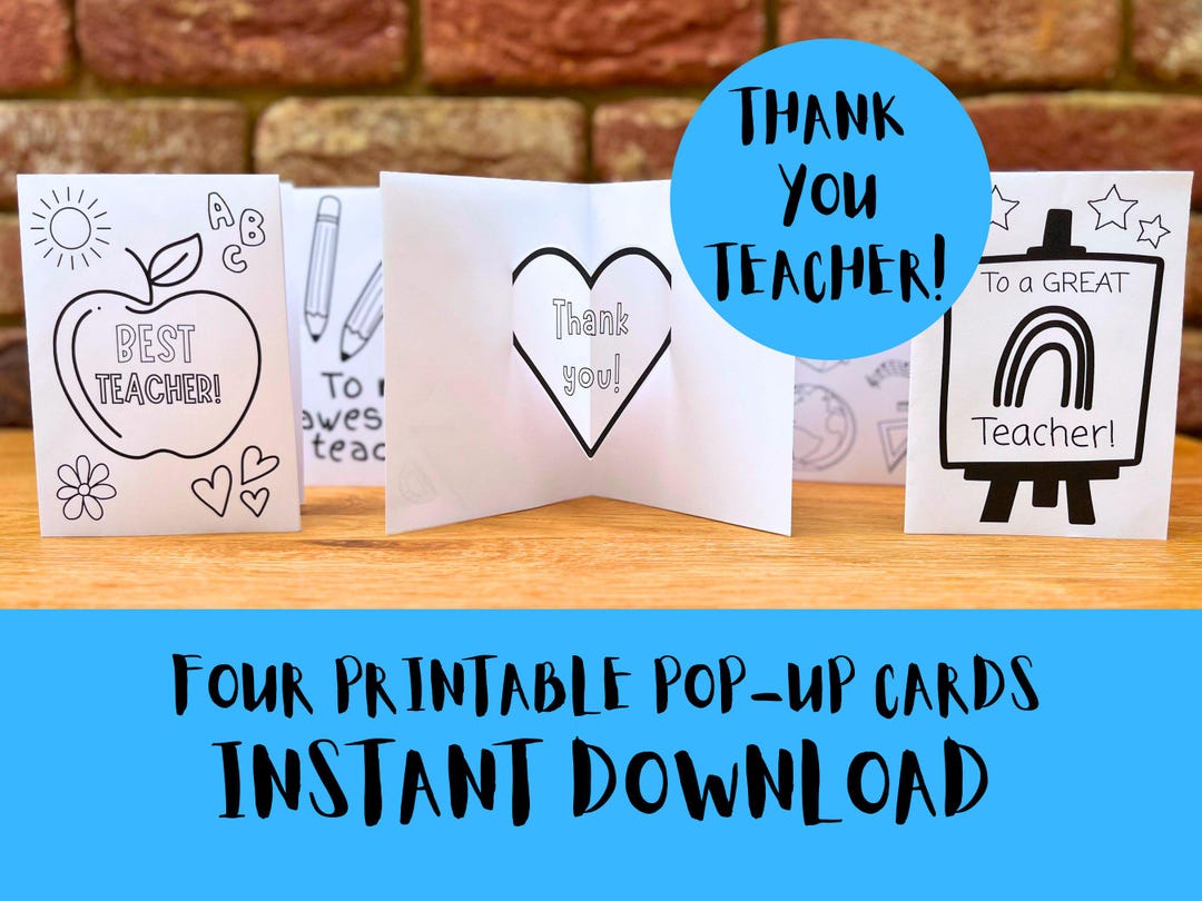 Printable Pop up Teacher Appreciation Cards, Thank You Gift, Teacher ...