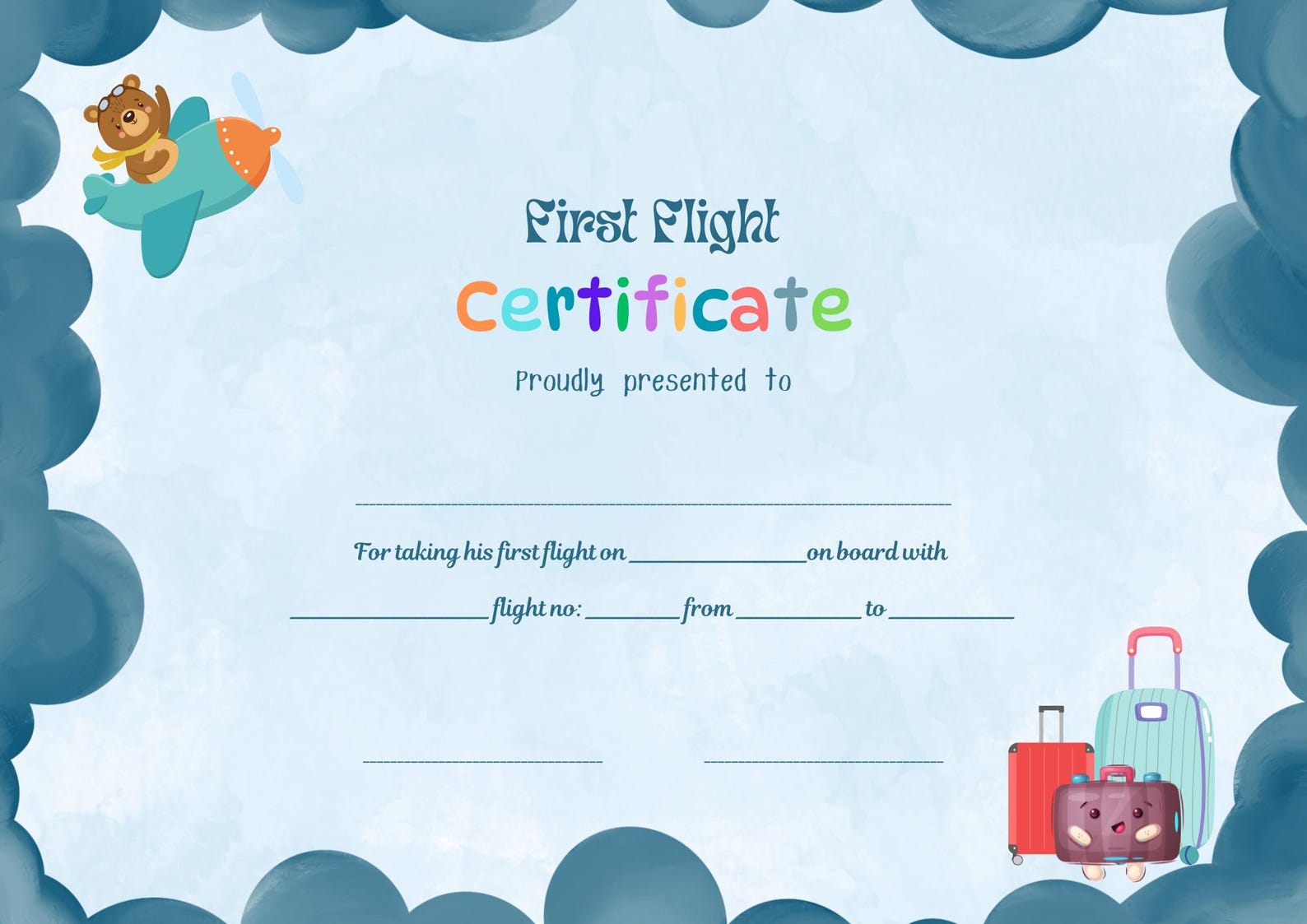 Personalized First Flight Certificate | Printable Airplane Travel ...