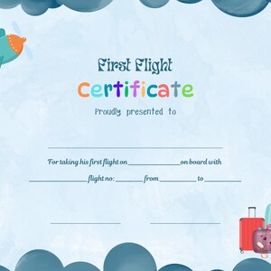 Personalized First Flight Certificate | Printable Airplane Travel ...