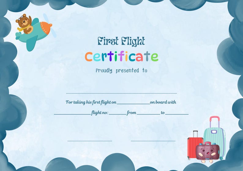 Personalized First Flight Certificate | Printable Airplane Travel ...