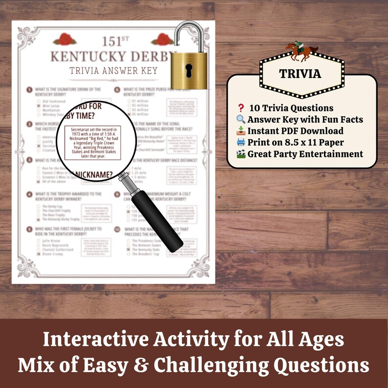 Kentucky Derby Trivia, 2025 Derby Party Game, Printable Horse Racing ...