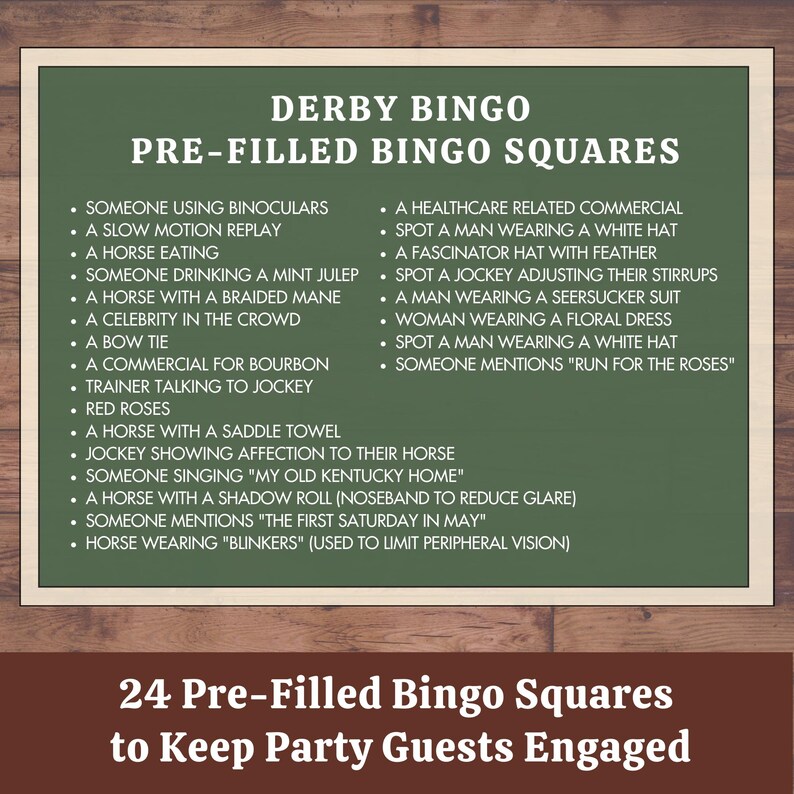 Kentucky Derby Bingo: Vintage Party Game, Editable Template (PDF ...