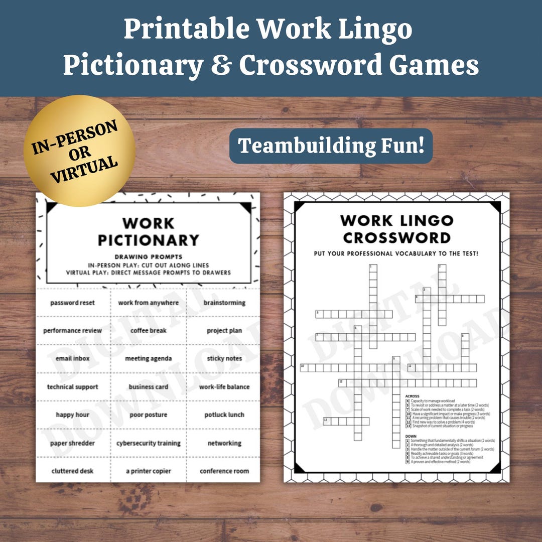 Work Pictionary and Crossword – Printable Office Icebreaker Puzzle ...
