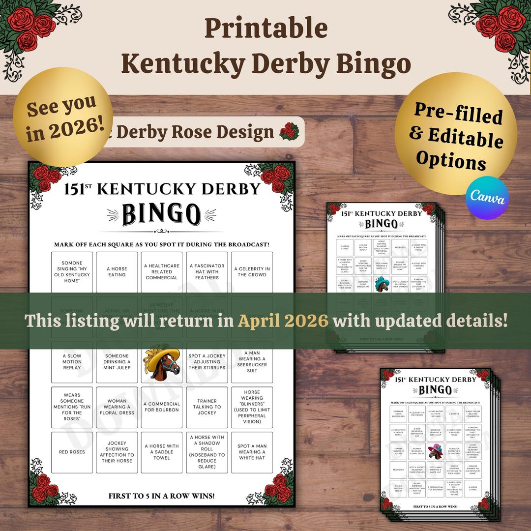 Kentucky Derby Rose Bingo: Vintage Floral Party Game (PDF Download) - Etsy