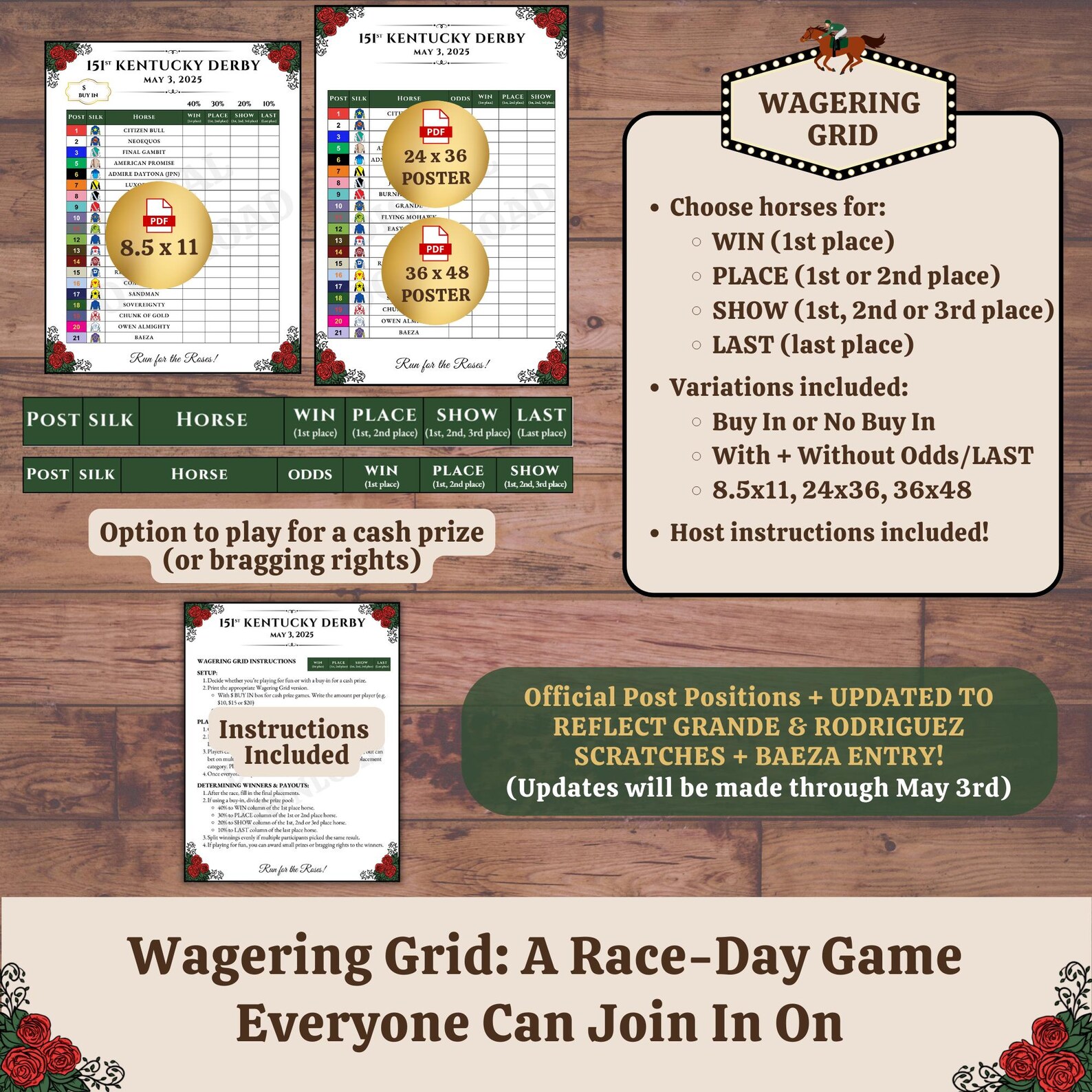 Kentucky Derby Betting Games Pack: Rose Design (printable) - Etsy