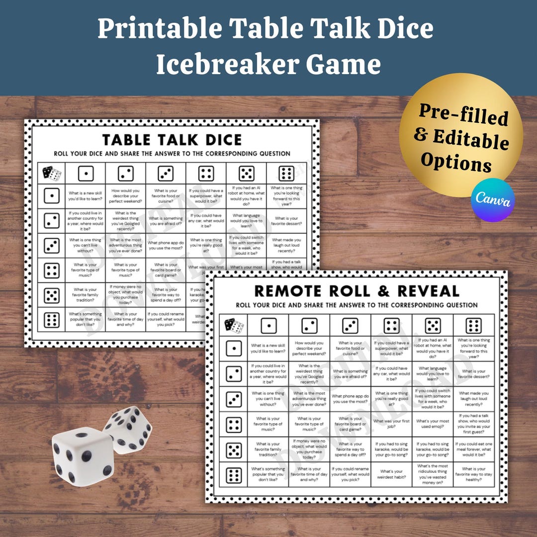 Icebreaker Dice Game: Table Talk, Teambuilding Activity (printable PDF ...