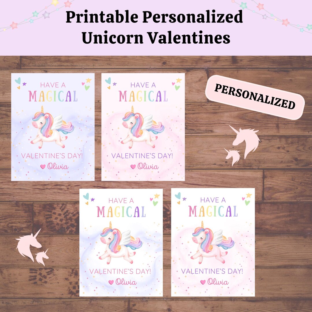Unicorn Valentine – Printable Personalized School Classroom Card PDF ...
