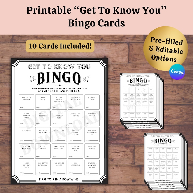 Get to Know You Bingo, Printable Icebreaker Game, Editable Template, Human Bingo, Fun Mingle ...