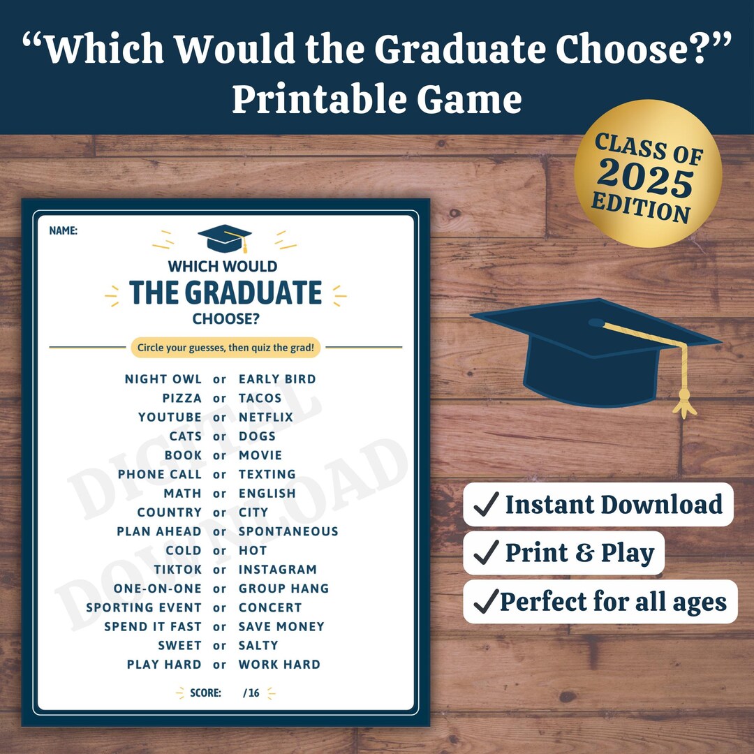 Graduation Party Game Printable, Which Would the Graduate Choose, 2025 ...