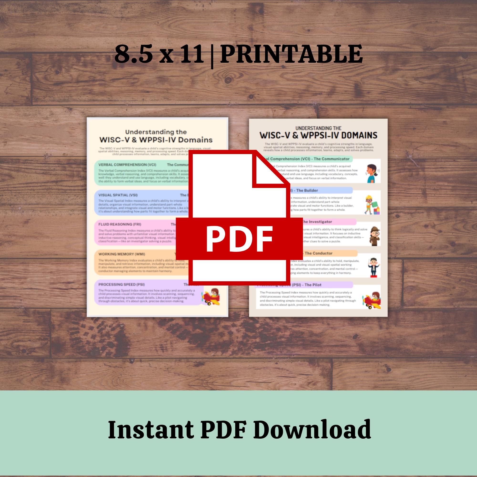 WPPSI WISC Test Report, Printable PDF, Results Guide to Domains for ...