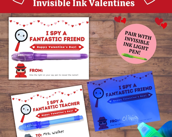 Printable Invisible Ink Pen Valentine, Secret Agent Cards, I Spy School ...