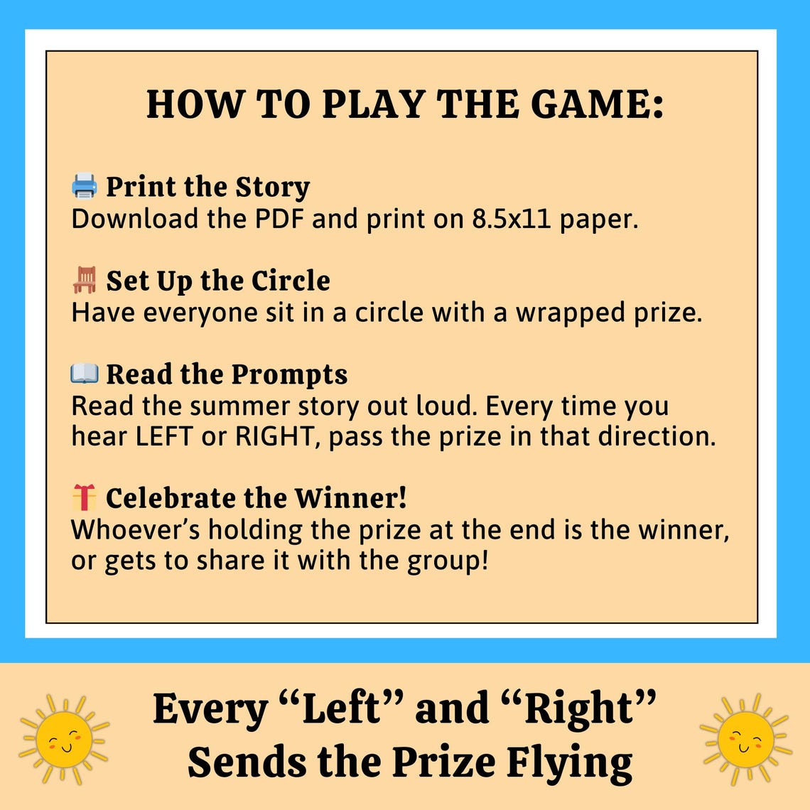 Summer Left Right Game Printable – Fun Pass the Prize Activity for Kids ...
