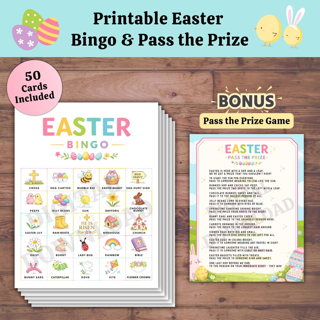 Printable Easter Games Bingo & Pass the Prize Left Right Story (digital ...