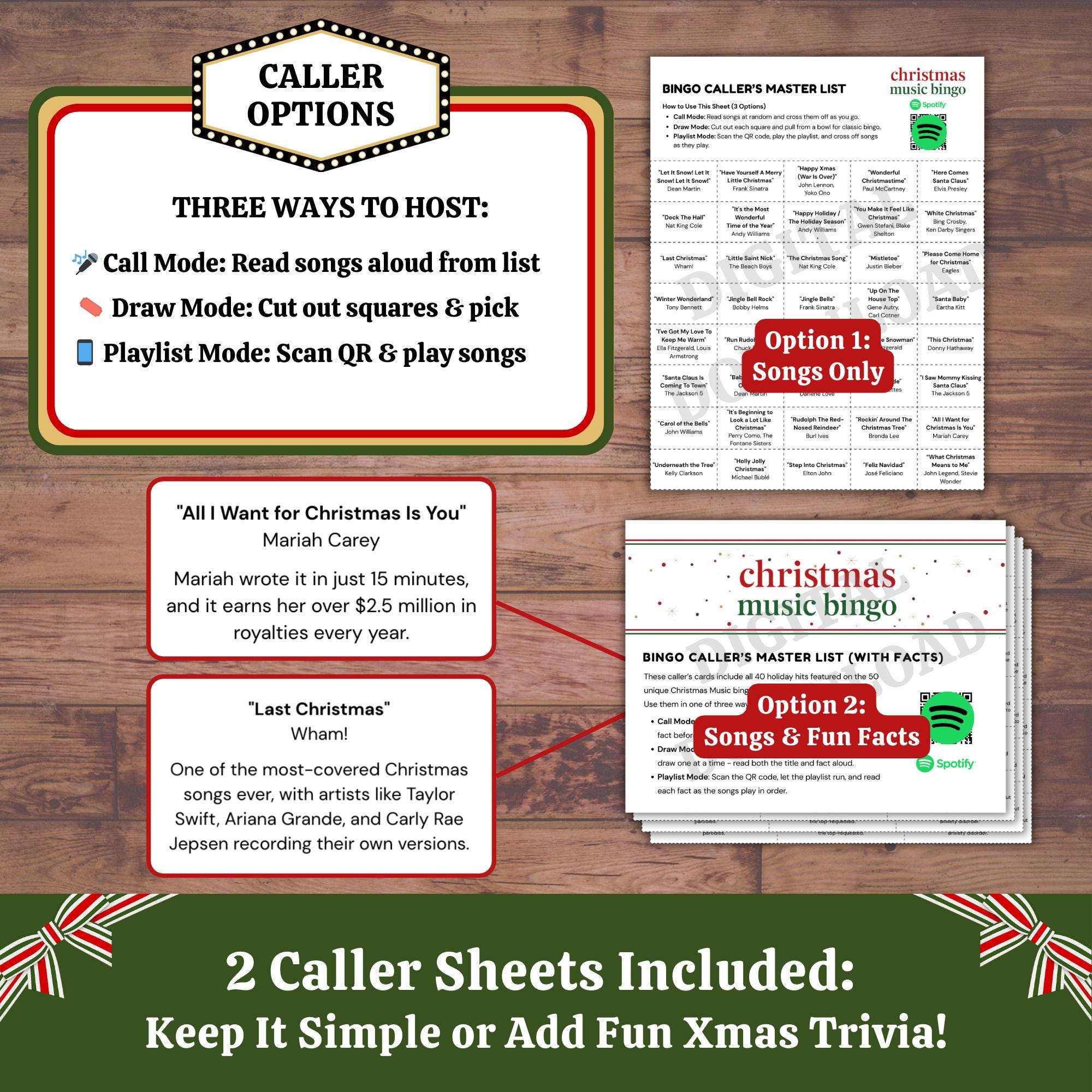 Christmas Music Bingo Game: 50 Printable Cards, Holiday Trivia ...
