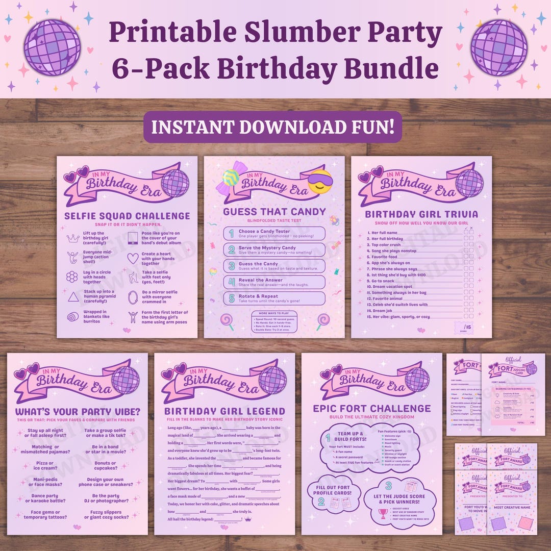 Slumber Party Printable Games Bundle for Girls | Sleepover Birthday ...