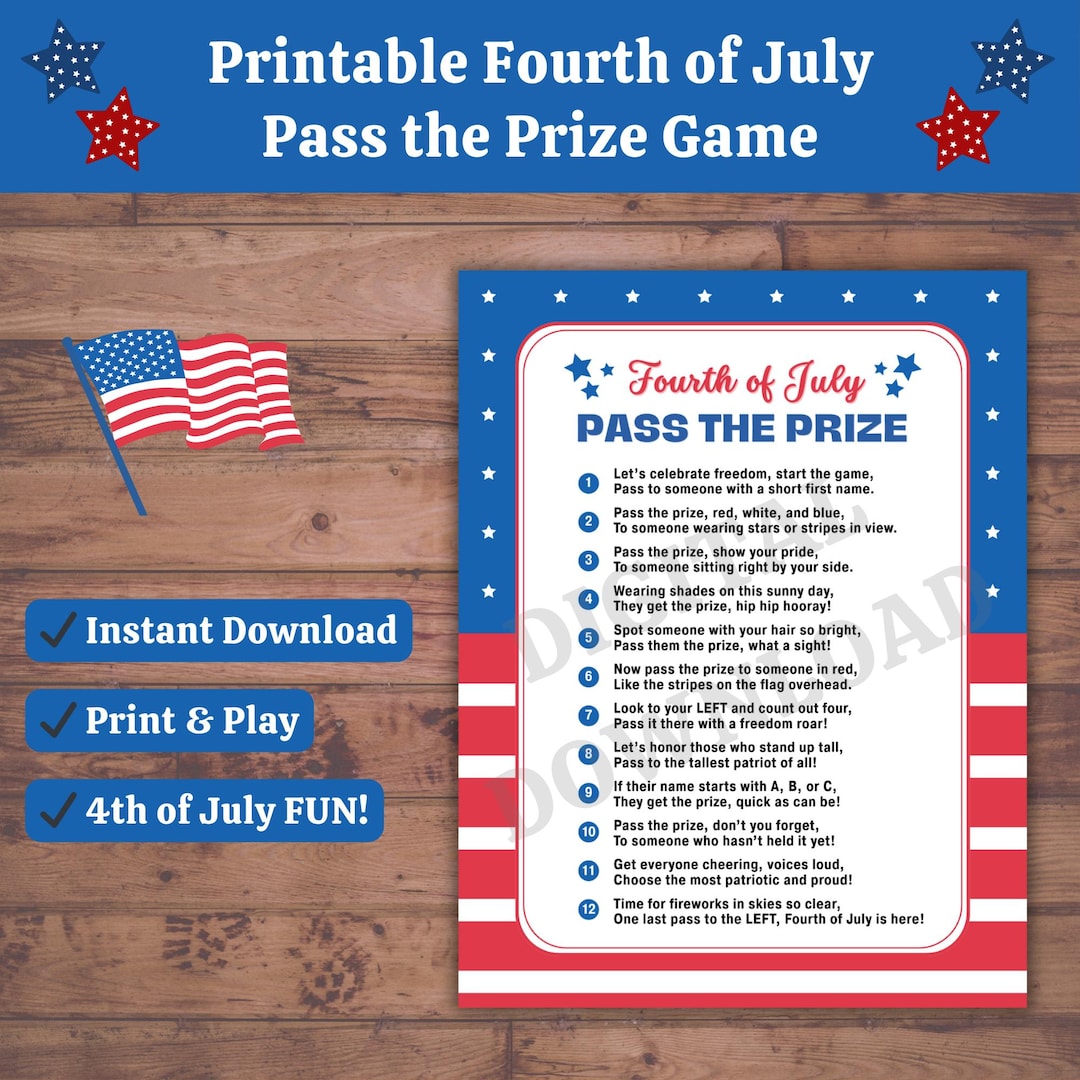Fourth of July Pass the Prize Game: Patriotic Party Activity (PDF ...