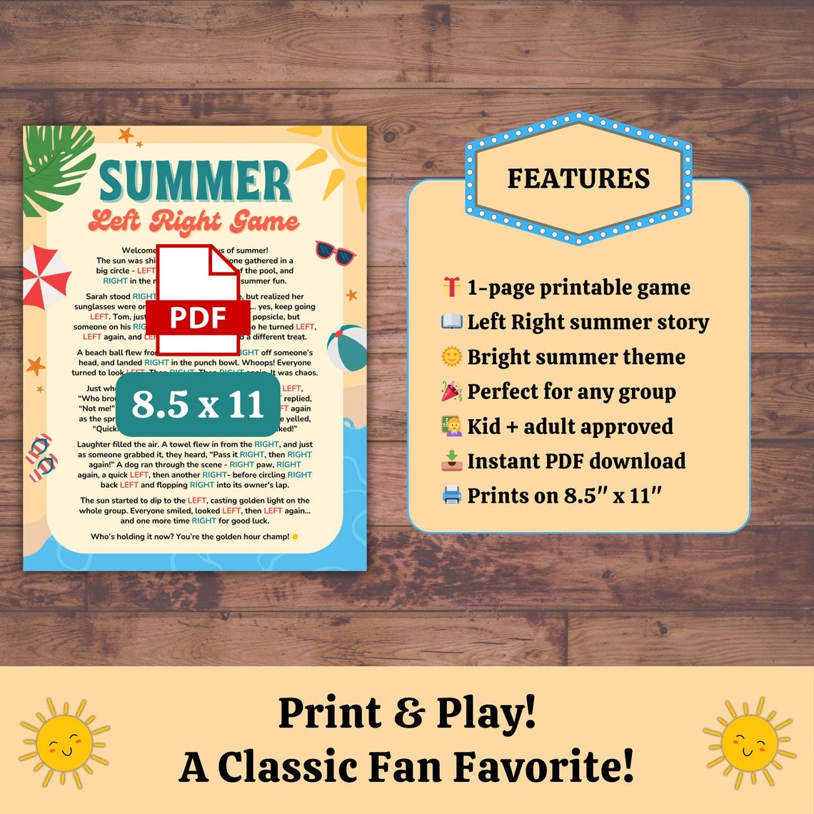 Summer Left Right Game Printable – Fun Pass the Prize Activity for Kids ...