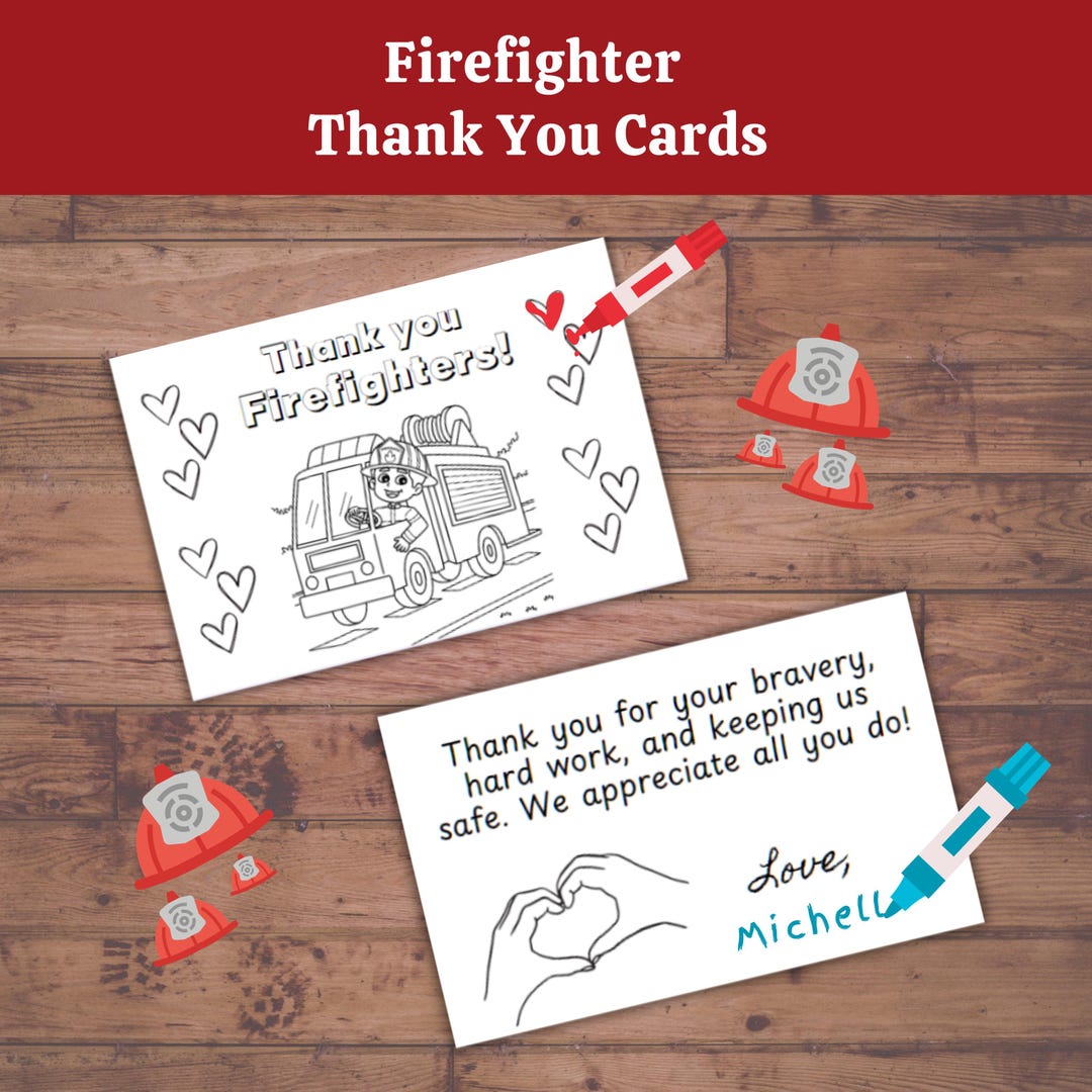 Firefighter Thank You Card, Printable PDF, Digital Download, School ...