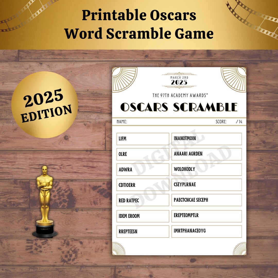 Oscars 2025 Printable Word Scramble Game, Academy Awards Party PDF ...