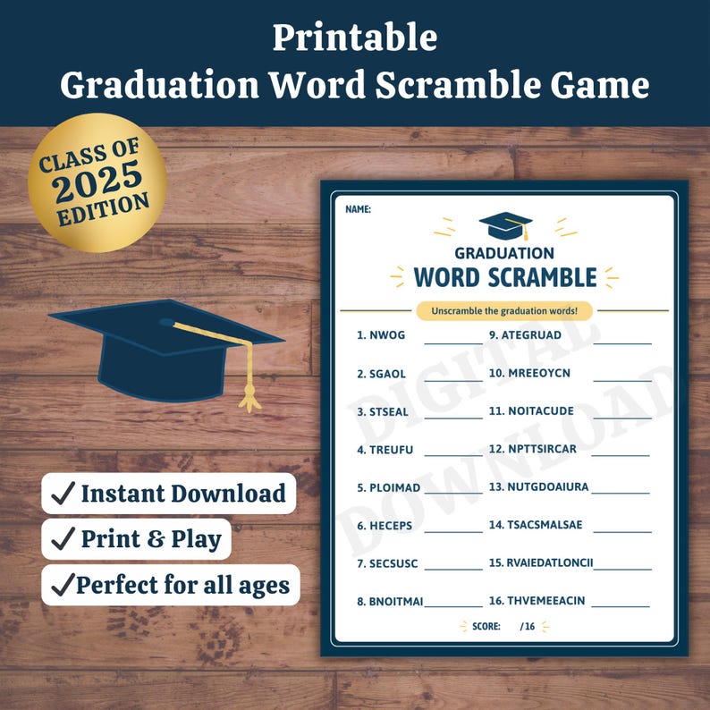 Graduation Word Scramble Game Printable | Grad Party Activity, Class of ...