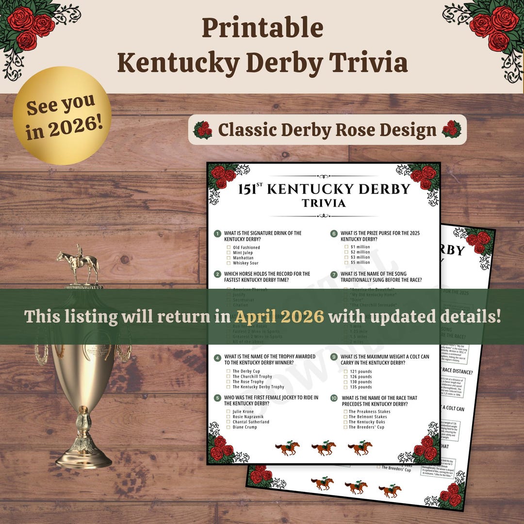 Kentucky Derby 2025 Trivia Game – Printable Derby Party Activity – 10 ...