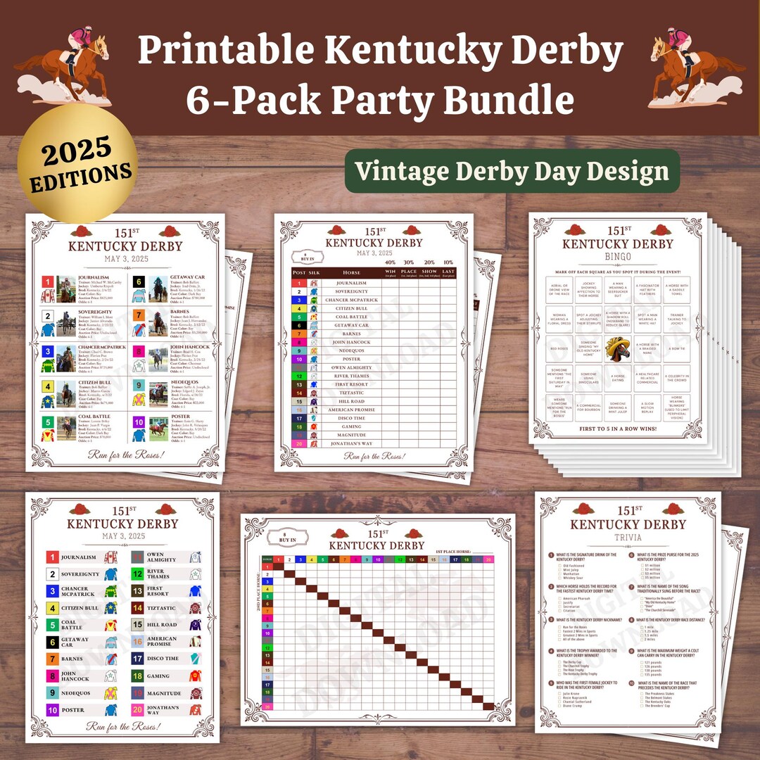 Kentucky Derby Games 2025 Printable, Bingo, Trivia, Betting Sheets ...