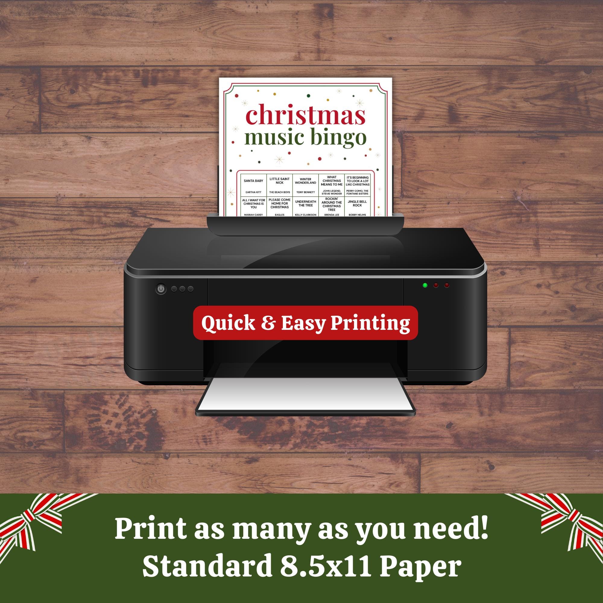 Christmas Music Bingo Game: 50 Printable Cards, Holiday Trivia ...