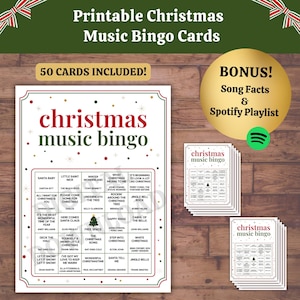 Christmas Music Bingo Game: 50 Printable Cards, Holiday Trivia ...