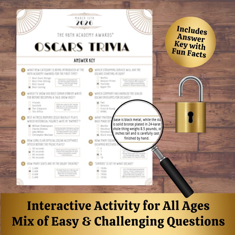 Oscars Trivia Game 2026: Printable Academy Awards Party Fun Facts ...