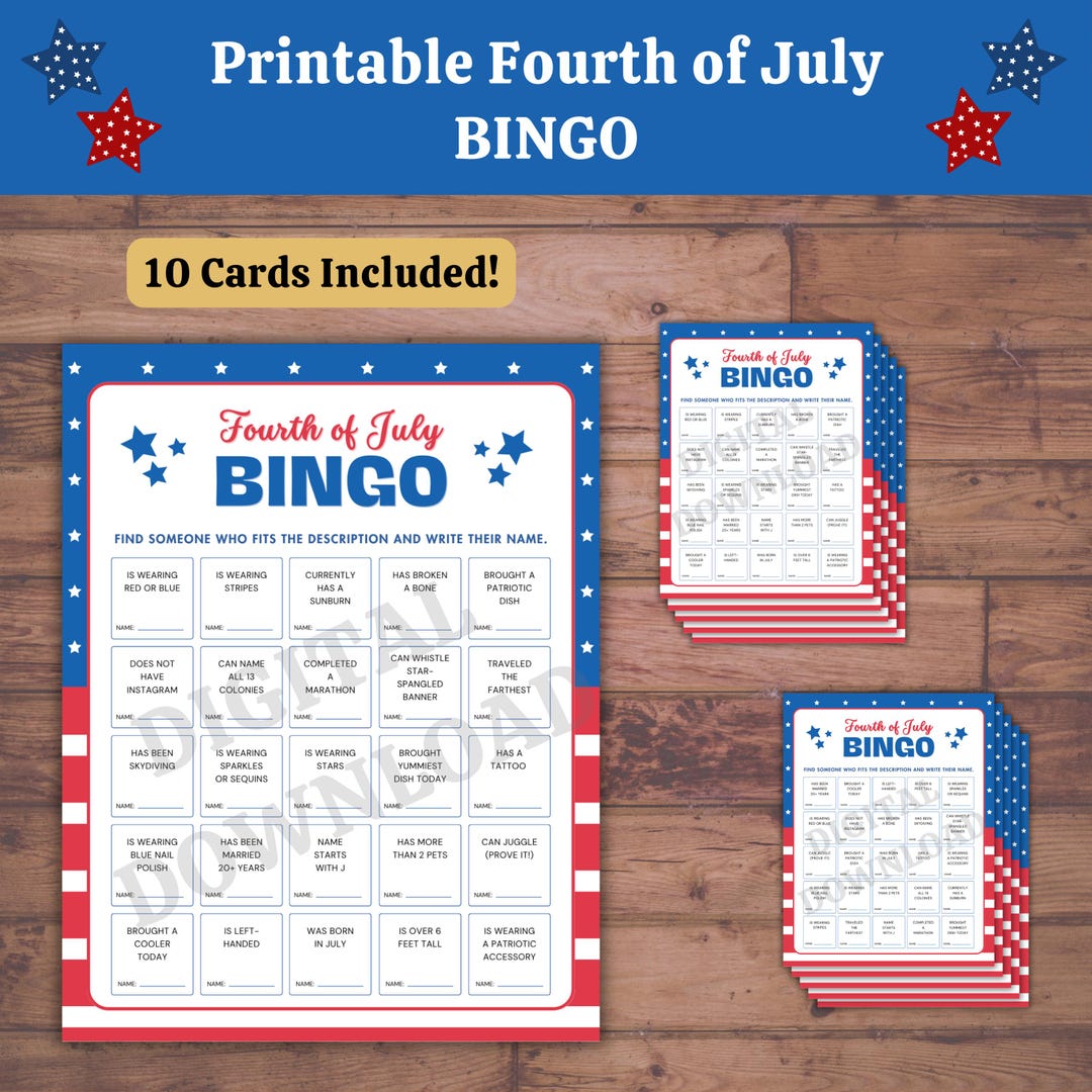 Fourth of July Bingo, Printable Independence Day Icebreaker Game for ...