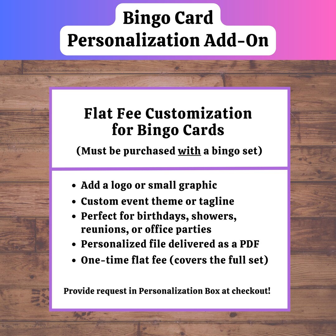 Bingo Card Personalization Add-on - Custom Name or Text Edits for ...