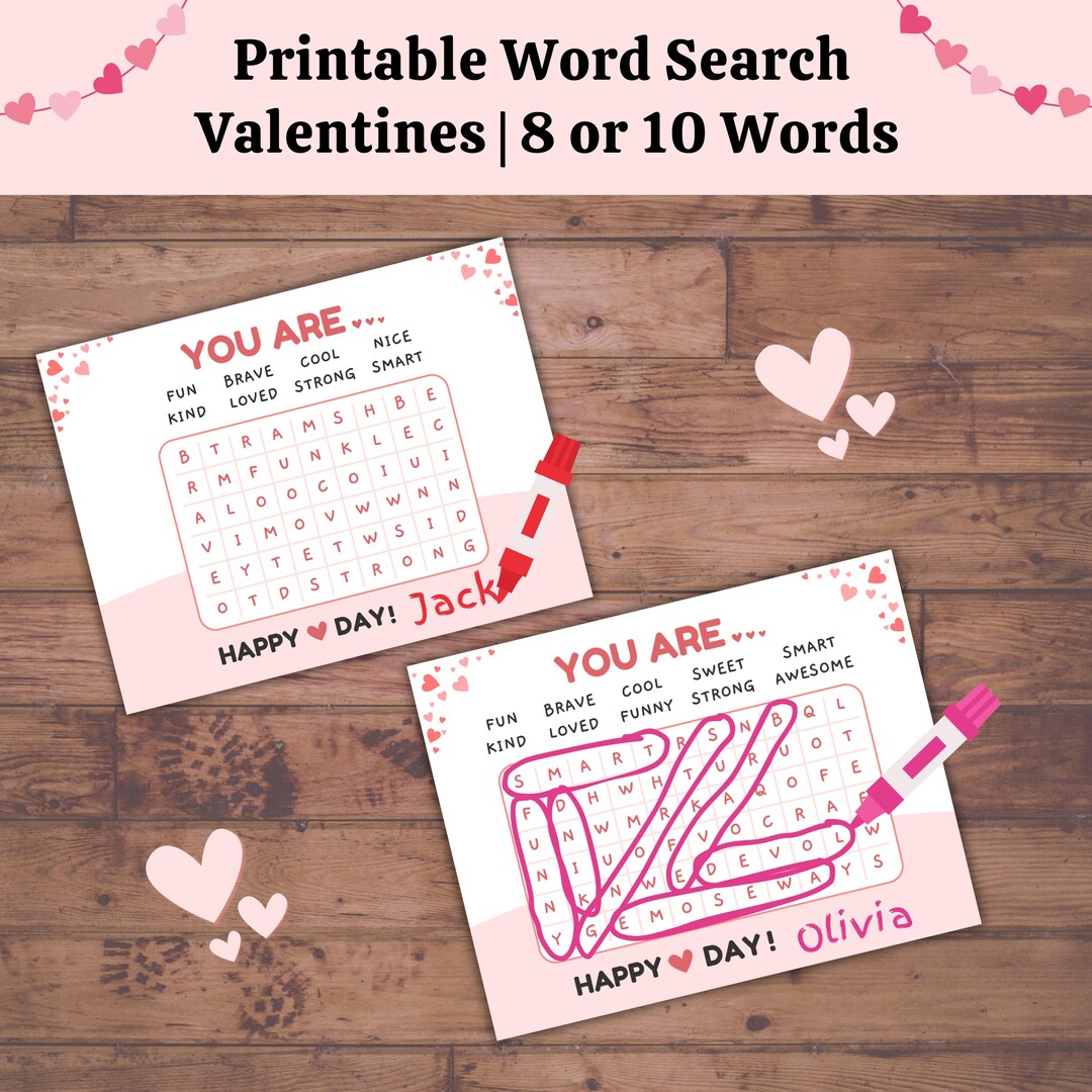 Printable Word Search Valentine Cards: School Party Favors (printable ...