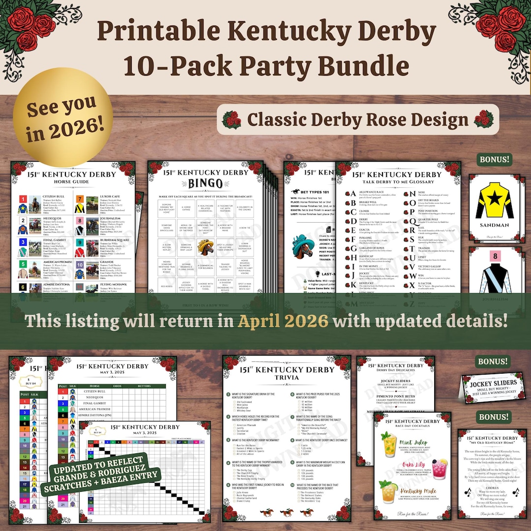 Kentucky Derby Party Games Bundle: Bingo, Trivia, Betting (printable ...