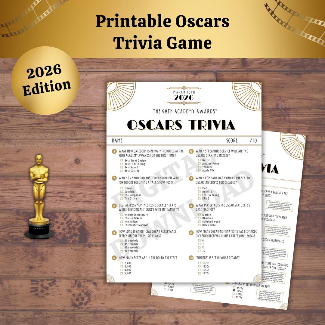 Oscars Trivia Game 2026: Printable Academy Awards Party Fun Facts ...