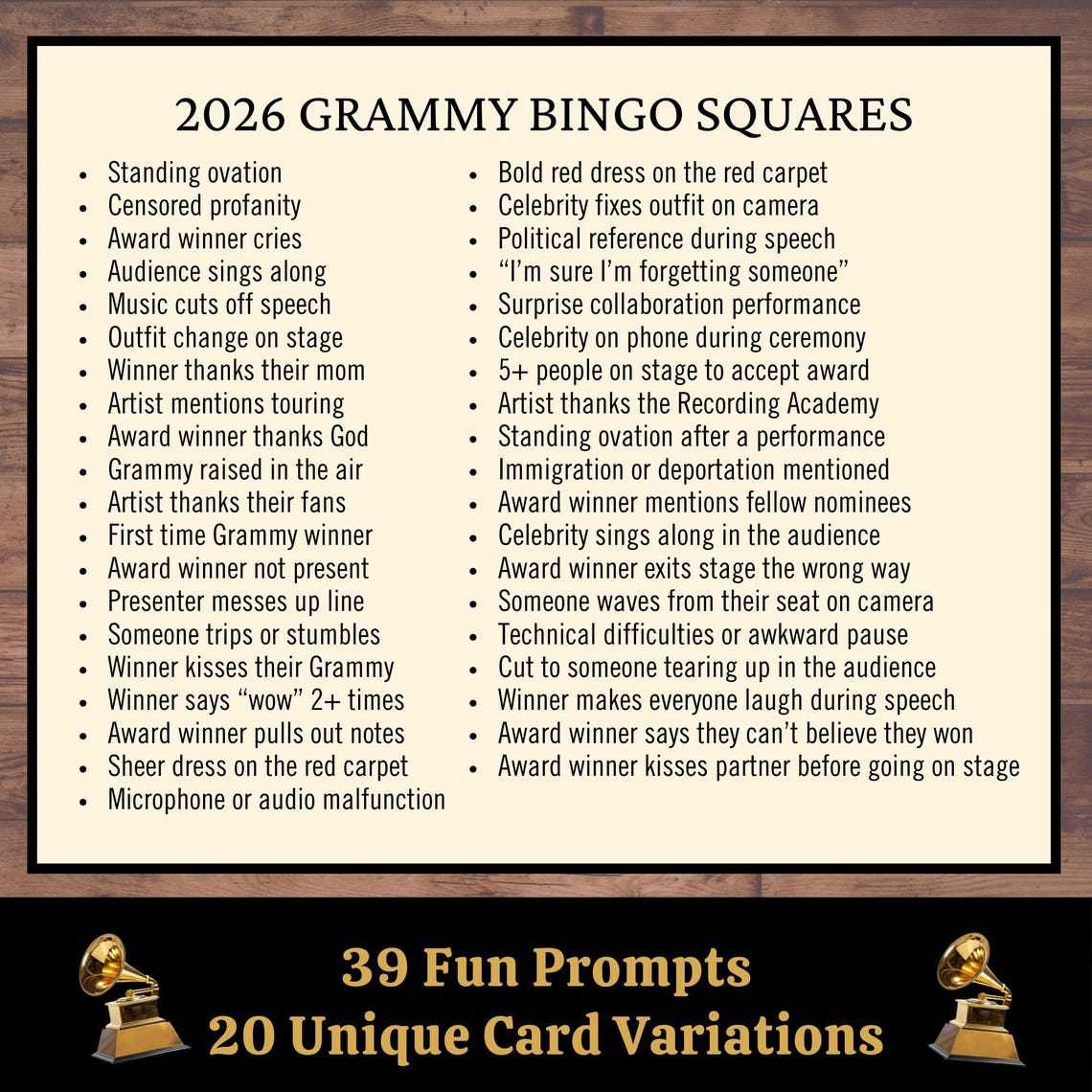 2026 Grammys Party Games Bundle – Ballot, Bingo, Trivia (PDF Printable ...