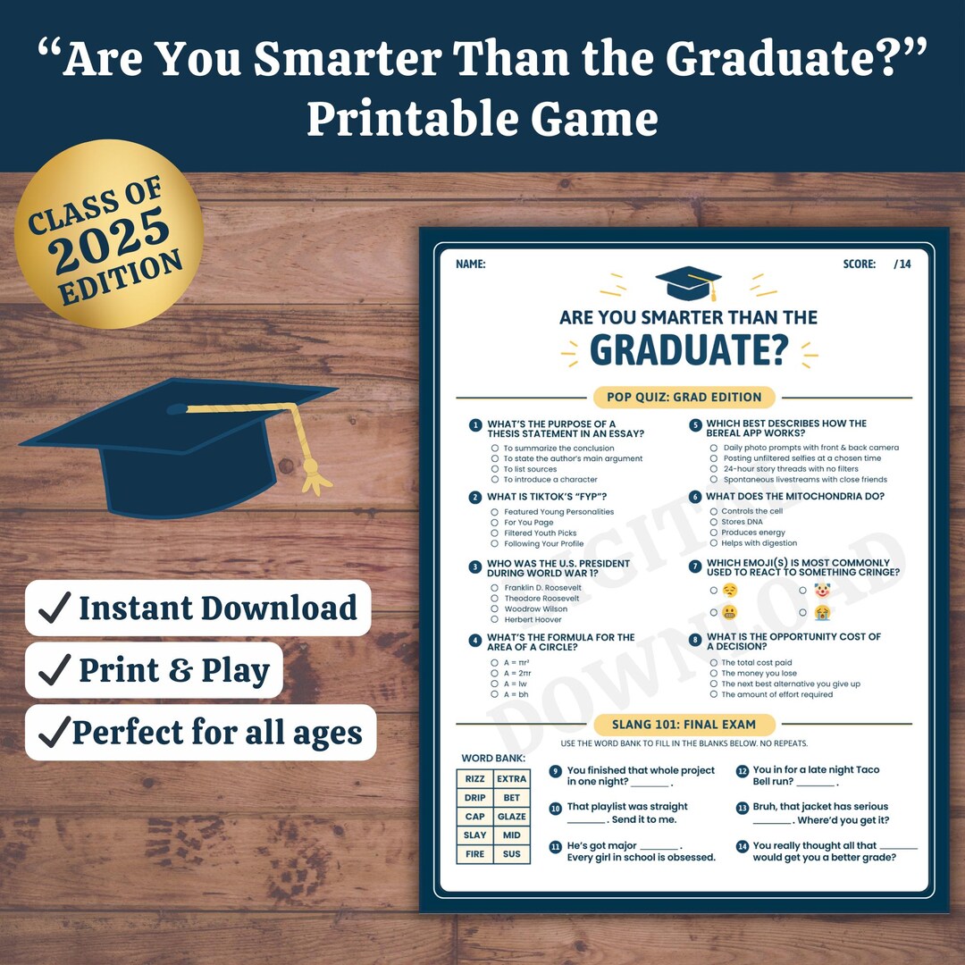 Graduation Trivia Game 2025 – Printable Teen Slang Quiz “are You ...