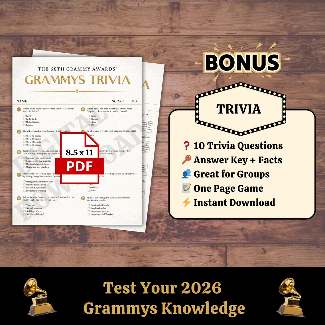 2026 Grammys Party Games Bundle – Ballot, Bingo, Trivia (PDF Printable ...