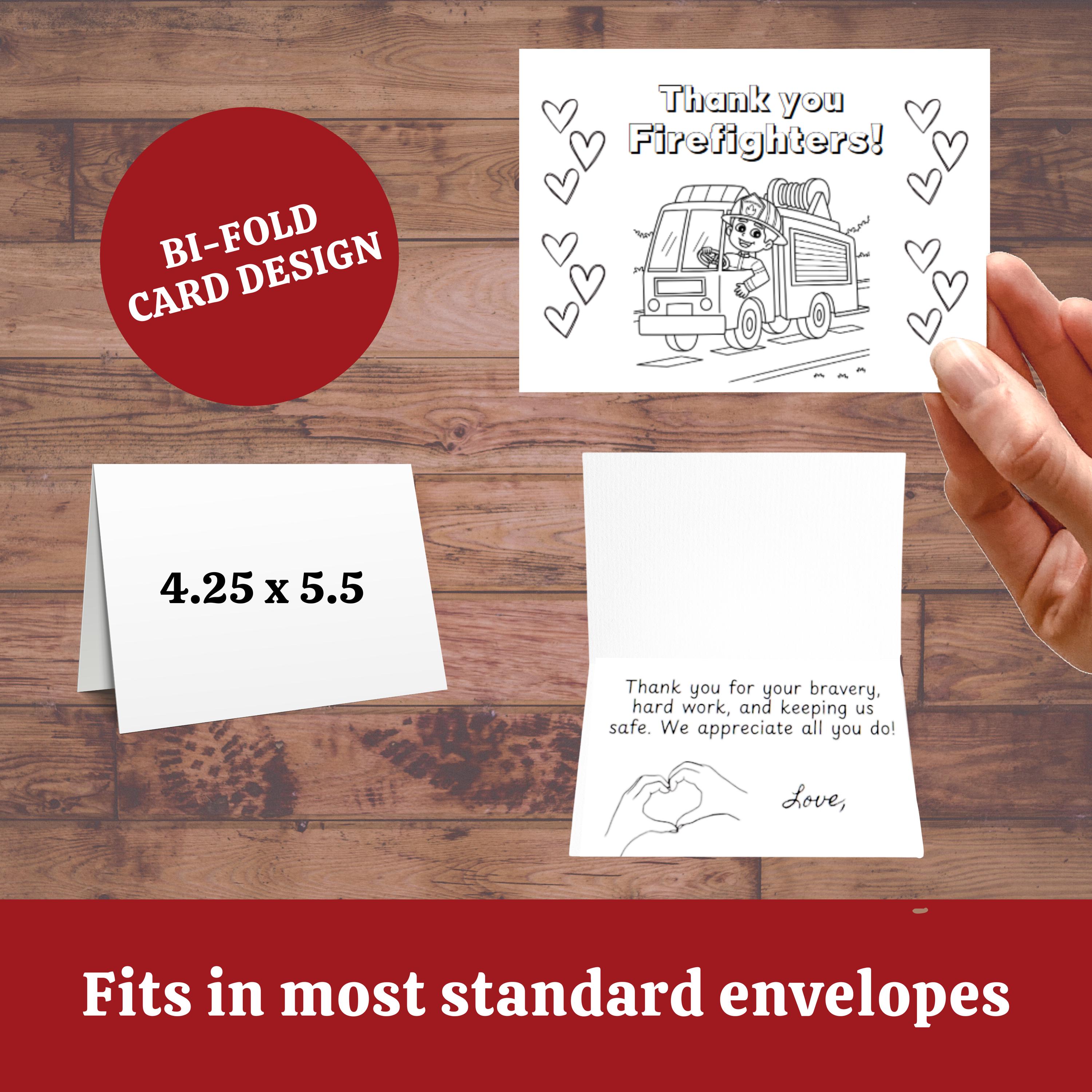 Printable Firefighter Thank You Card: Kids Coloring Activity (digital ...