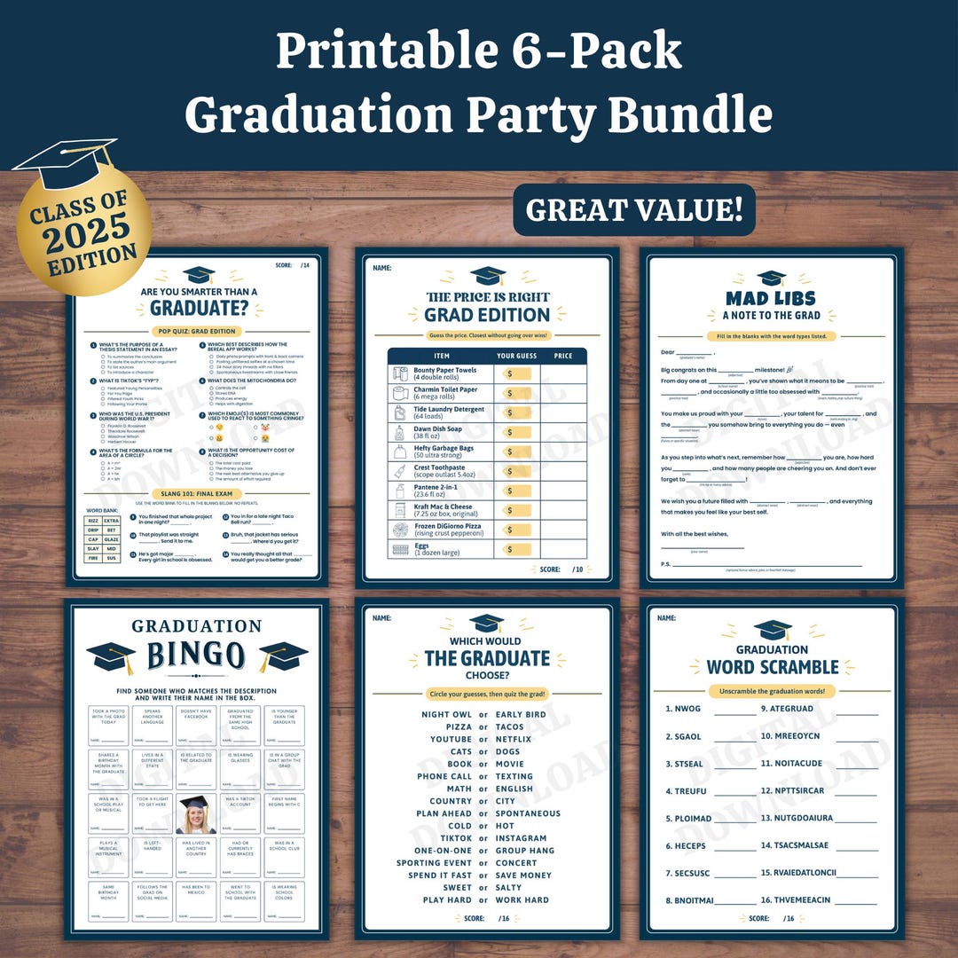 Graduation Party Games: Class of 2025 Printable Bundle (6 Games) - Etsy