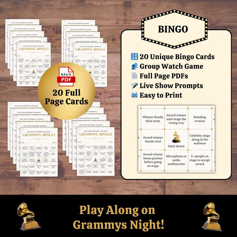 2026 Grammys Party Games Bundle – Ballot, Bingo, Trivia (PDF Printable ...