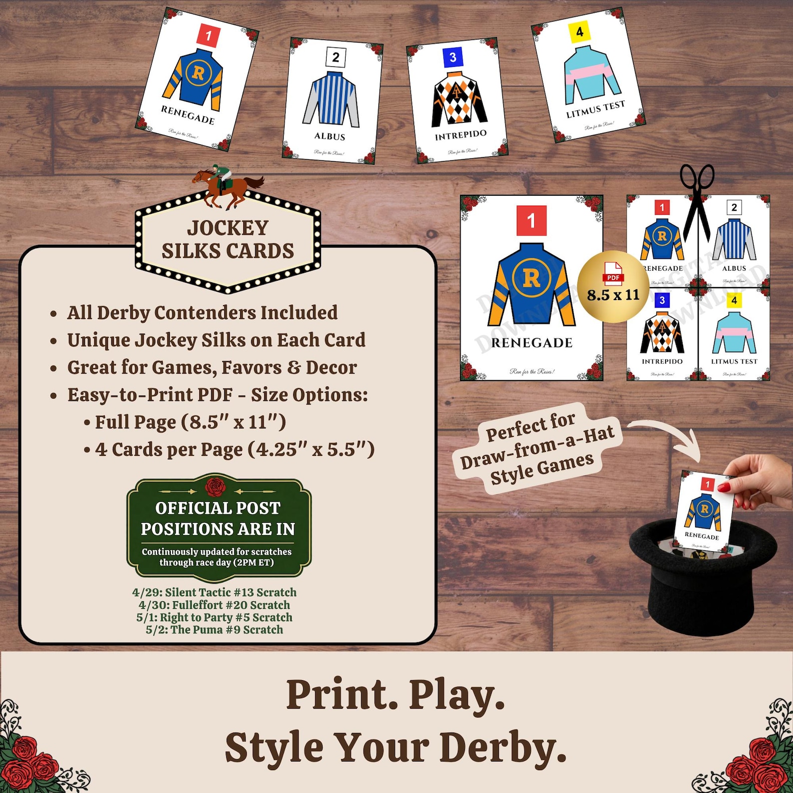 Kentucky Derby Horse Guide & Jockey Silks Cards Printable 2026 - Derby ...