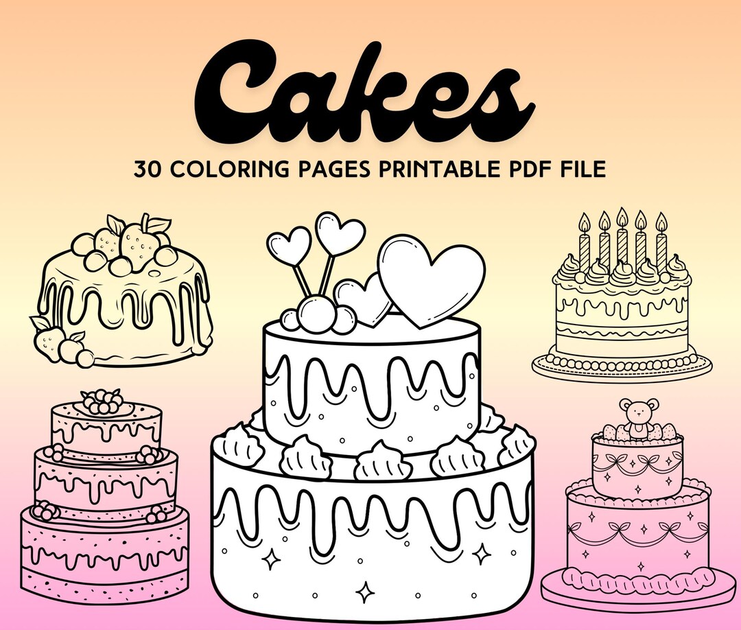 30 Cake Coloring Pages for Kids | Printable PDF | Dessert, Birthday ...