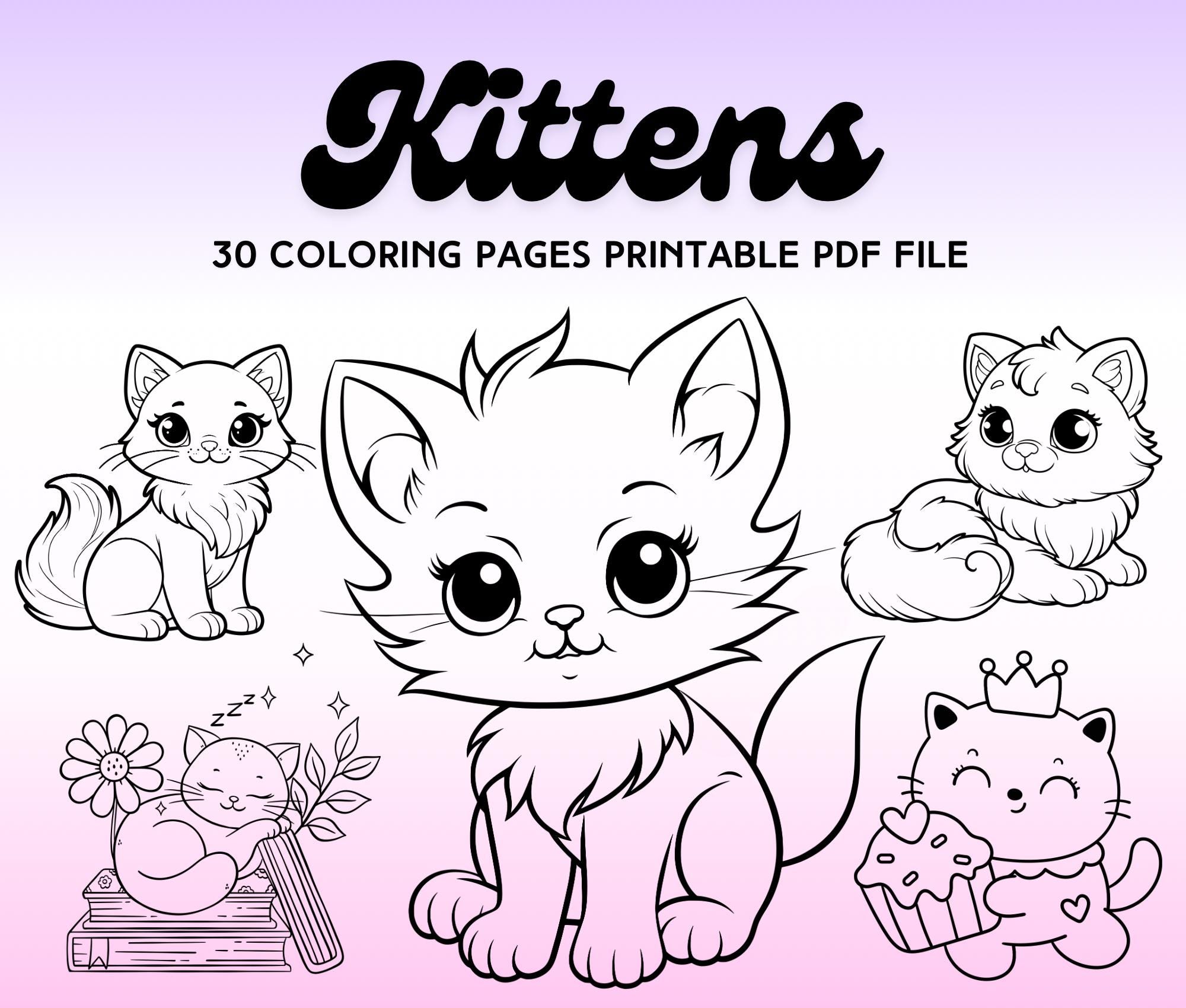 30 Kitten Coloring Pages for Kids | Printable PDF | Cute Baby Kittens ...