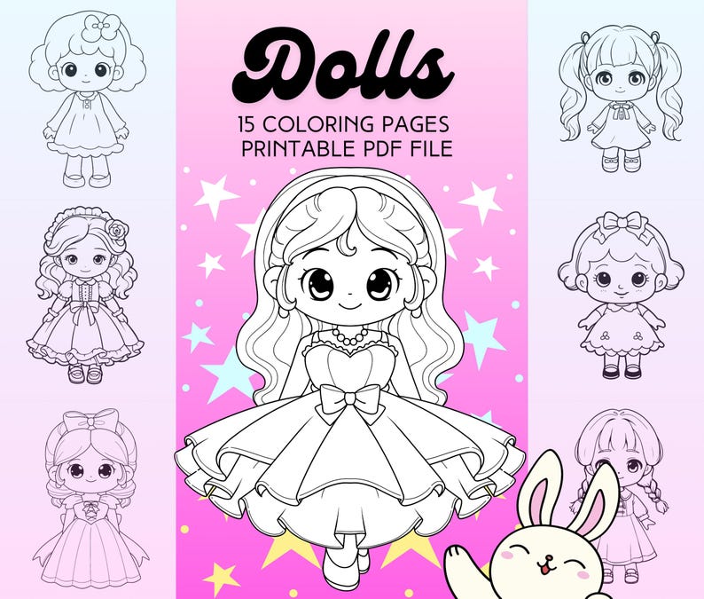 Doll Coloring Pages PDF Printable for Kids and Adults 15 Dolls Coloring ...