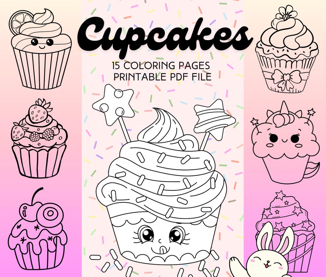Cupcake Coloring Pages PDF Printable for Kids and Adults 15 Cupcakes ...